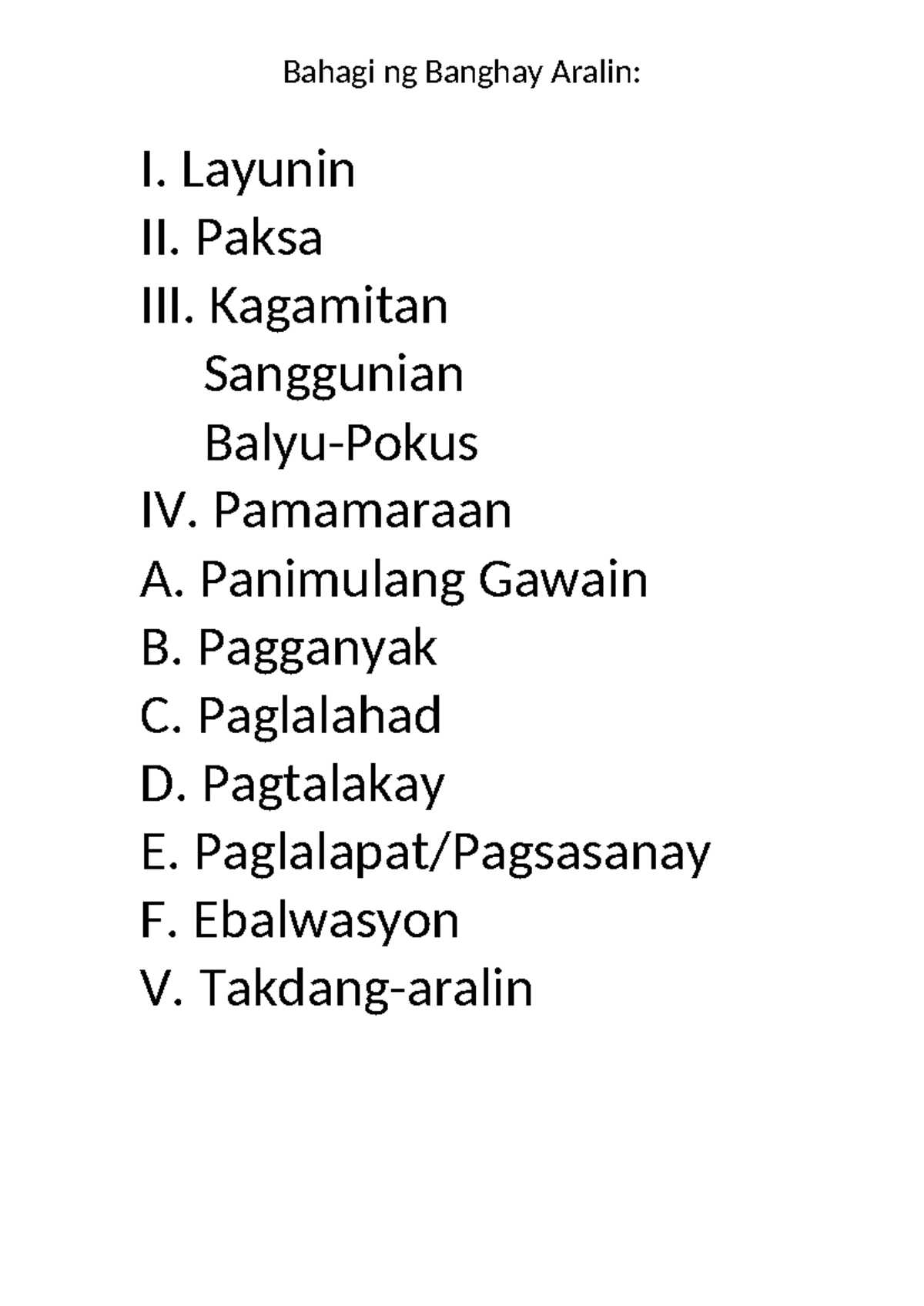 Estruktura NG WIKA Bahagi ng Banghay Aralin - Creative writing - Bahagi ...