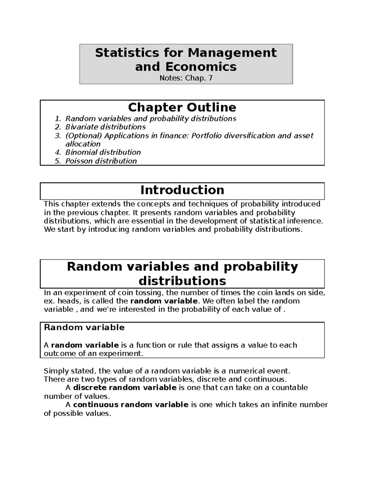Chap. 7 - Noter til bogen Statistics for Management and Economics ...