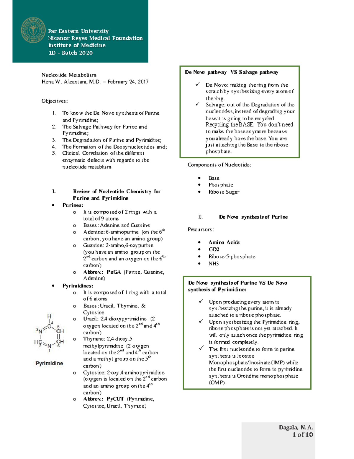 Biochem - Nucleotide FEU NRMF Far Eastern University NRMF - Dagala, N ...