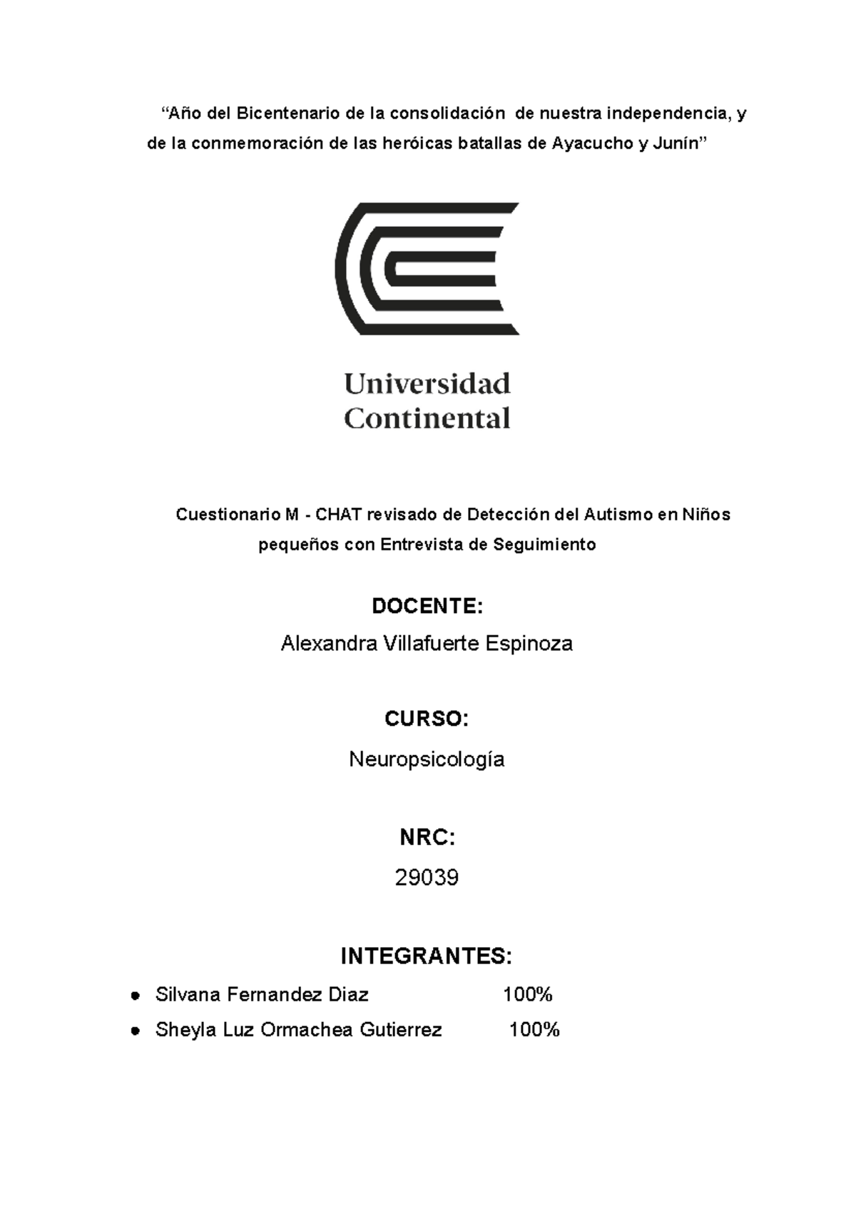 Cuestionario M - CHAT revisado de Detección del Autismo en Niños ...