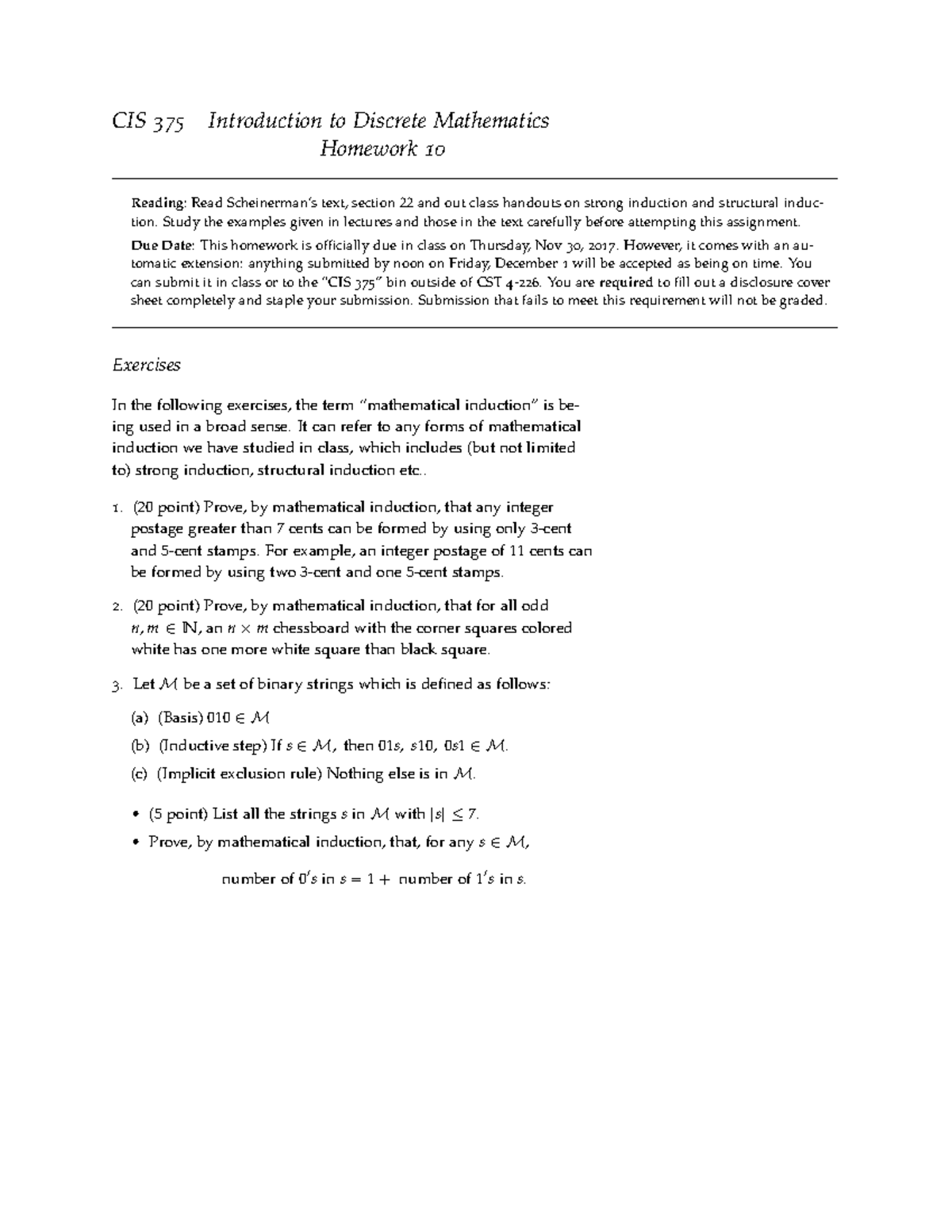 Hw10-w-cover - Homework 10 Discrete Mathematics Profesor : Andrew Lee - CIS 375 Introduction to ...