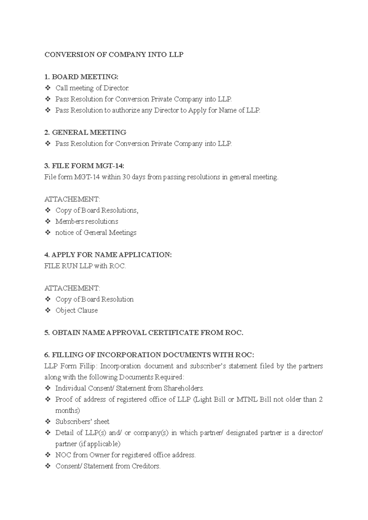 Conversion OF Company INTO LLP - CONVERSION OF COMPANY INTO LLP 1 ...