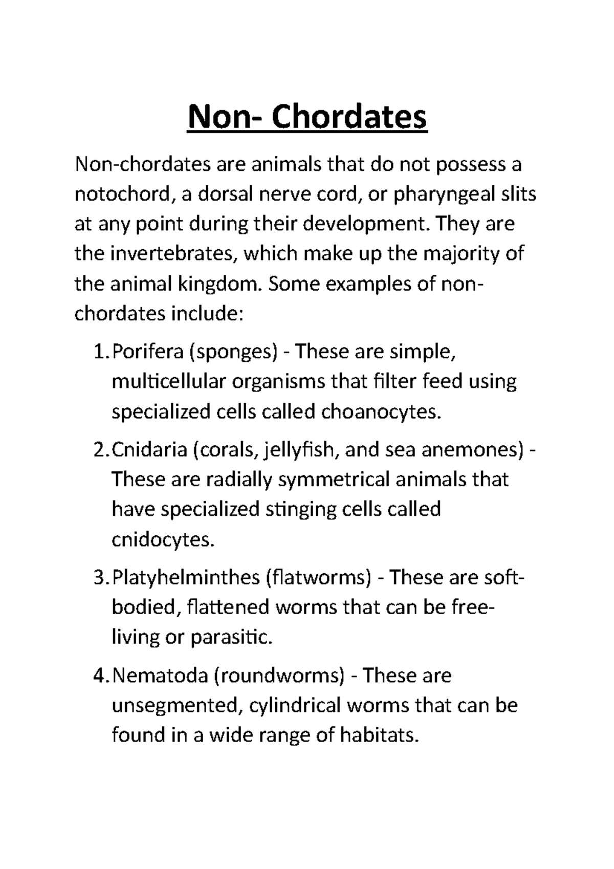 Non chordate - Non- Chordates Non-chordates are animals that do not ...