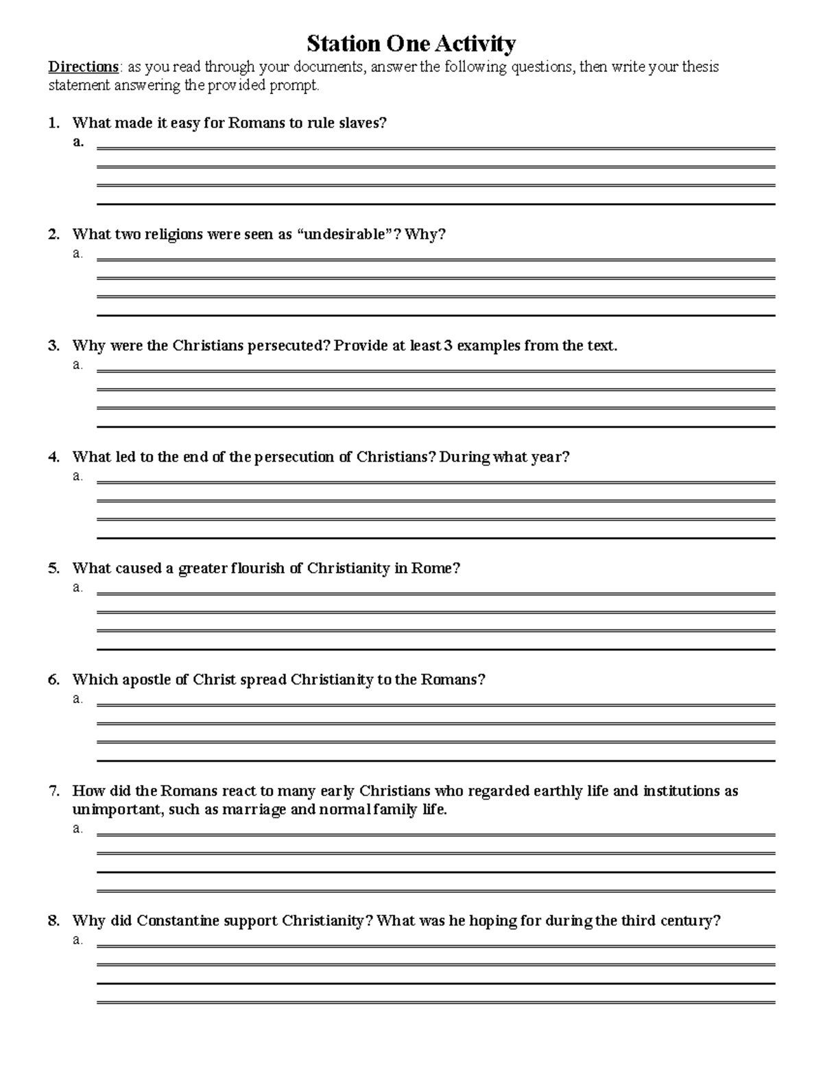 Christianity Stations Activity 2 - Station One Activity Directions: as ...