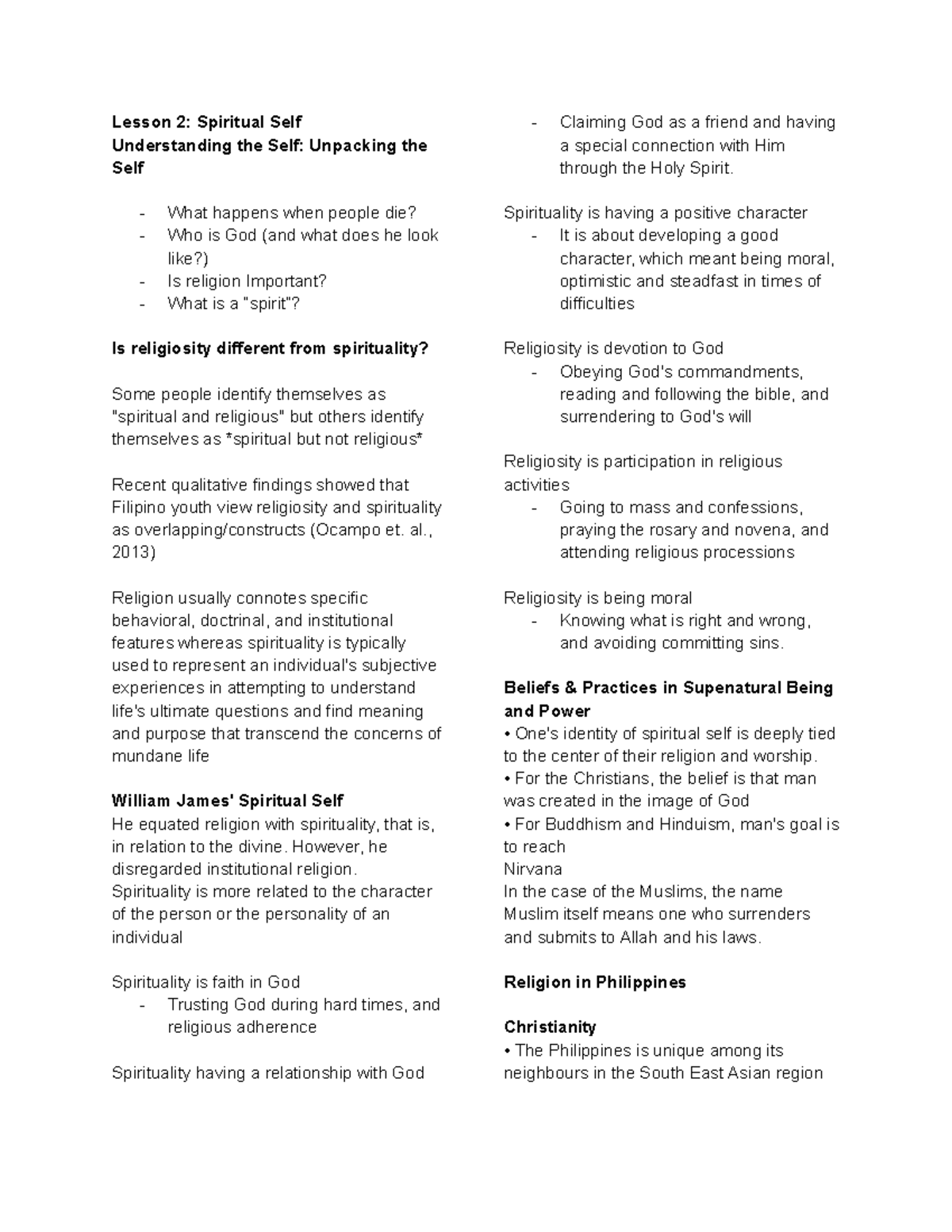 Lesson-2 -Spiritual-Self - Lesson 2: Spiritual Self Understanding the ...