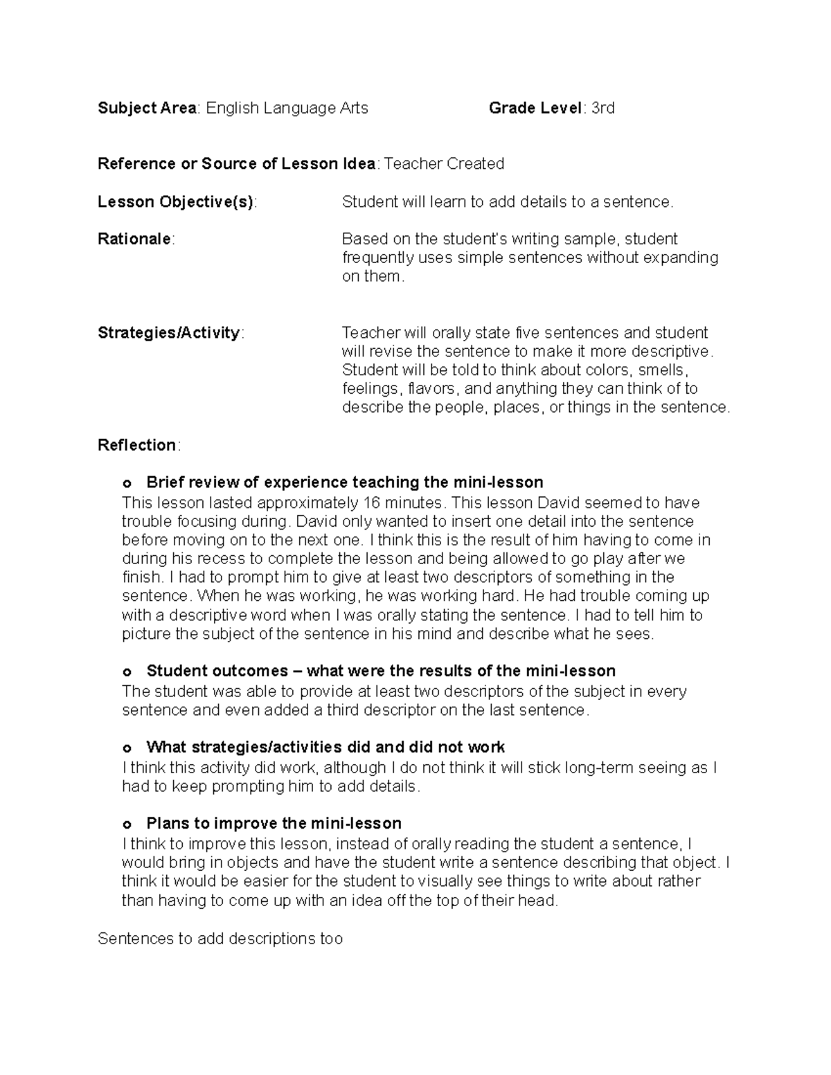 Mini Lesson 3 - Subject Area: English Language Arts Grade Level: 3rd ...