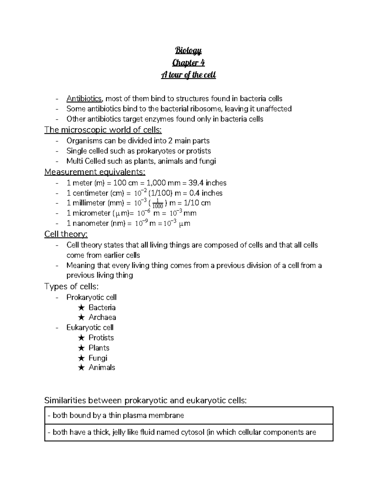Biology chapter 4 - notes on Cells - Biology Chapter 4 A tour of the ...