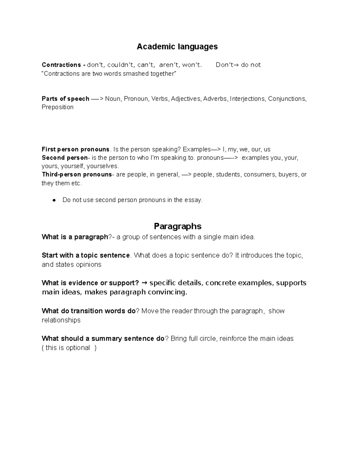 English jan 12 notes - Academic language is important because it ...