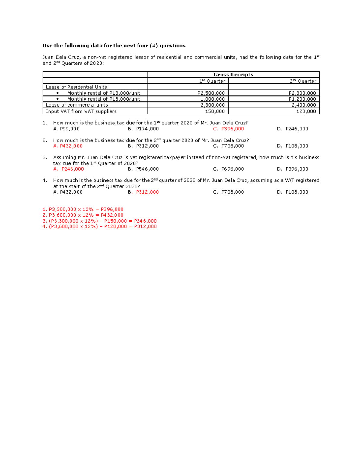 BIR form 2550Q - Lecture notes 4 - Use the following data for the next ...