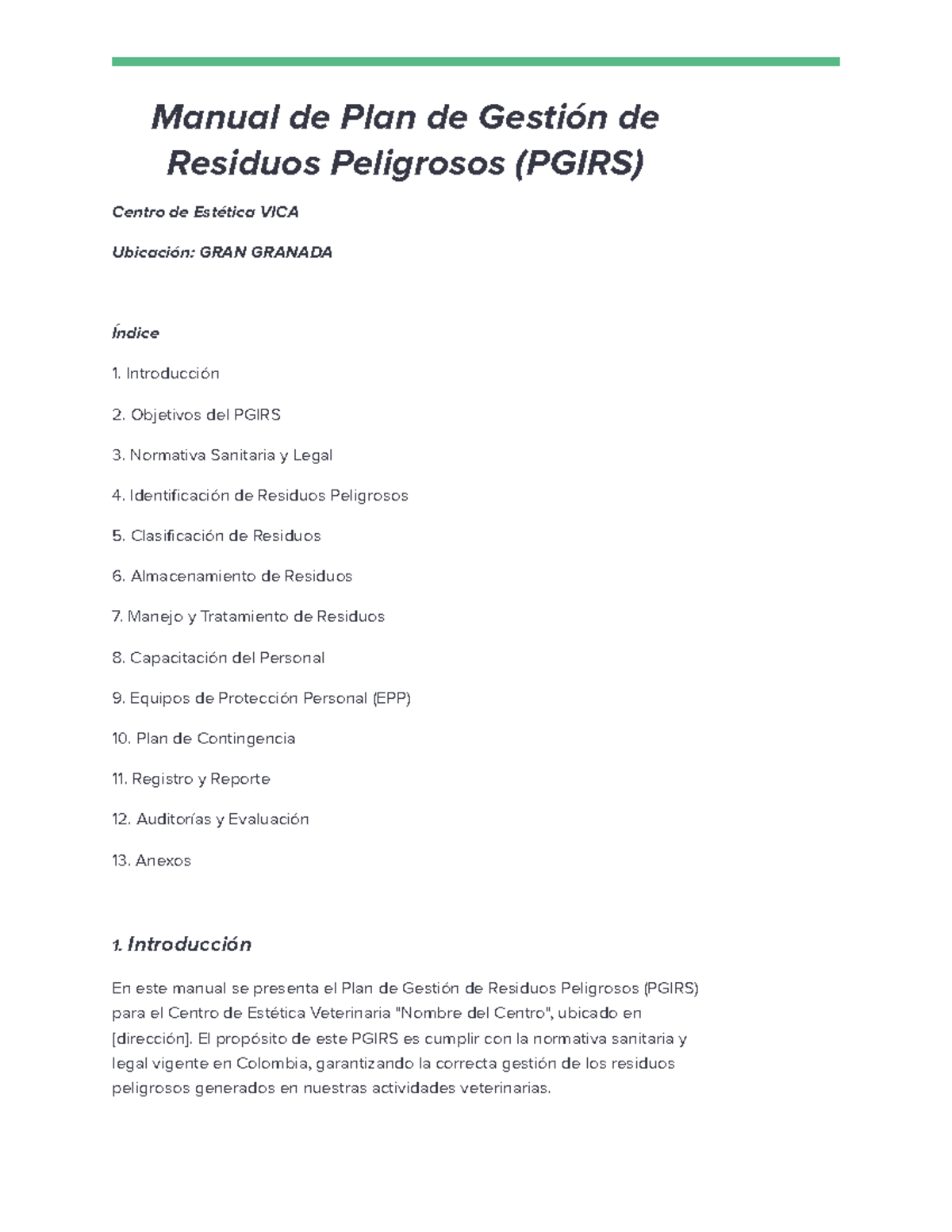 pgirs veterinaria - Manual de Plan de Gestión de Residuos Peligrosos (PGIRS) Centro de Estética ...