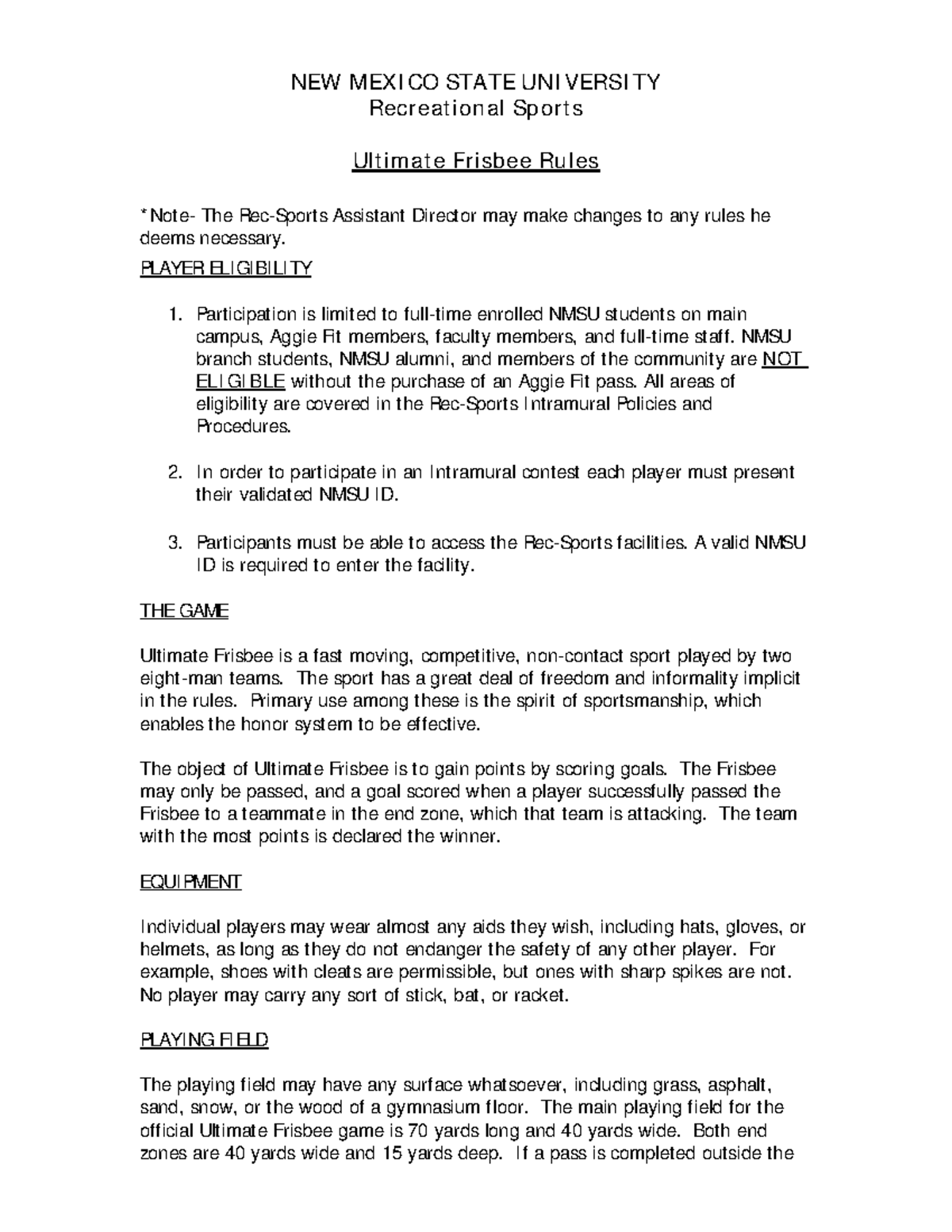 Ultimate-frisbee-rules - NEW MEXICO STATE UNIVERSITY Recreational ...