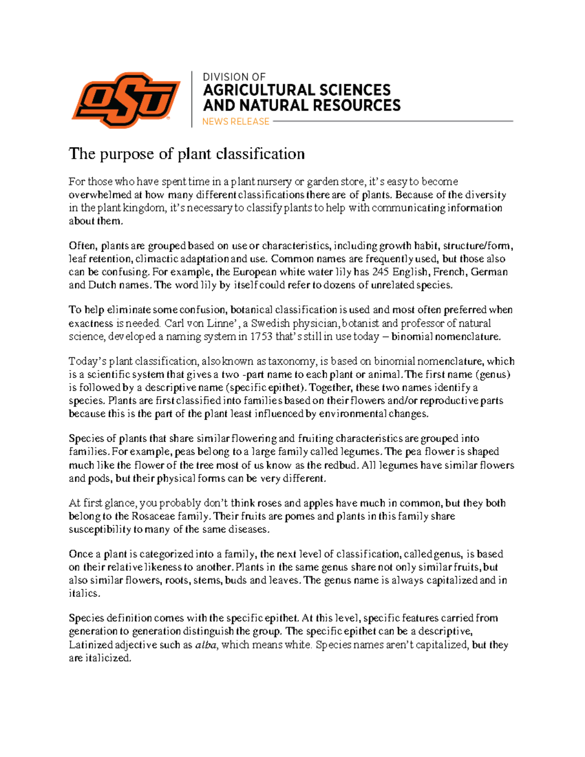 October 16 plant classification - The purpose of plant classification ...