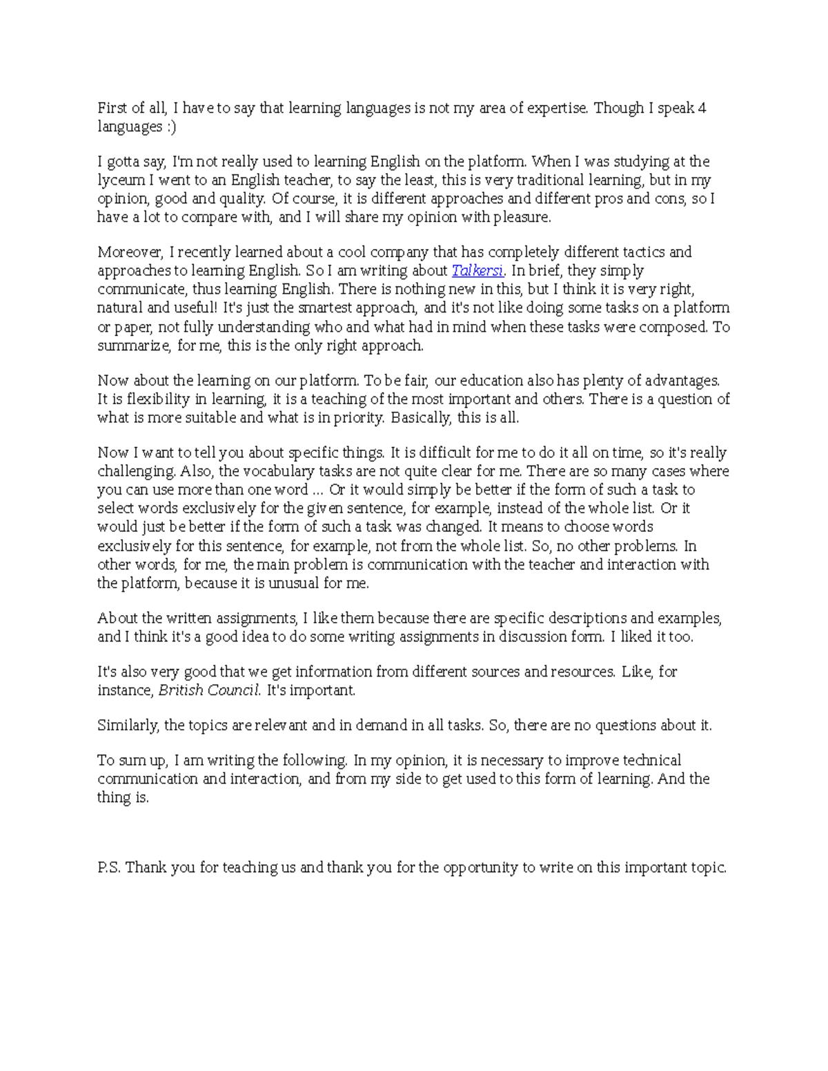 M8A3 Writing about your experience - Soroka - First of all, I have to ...