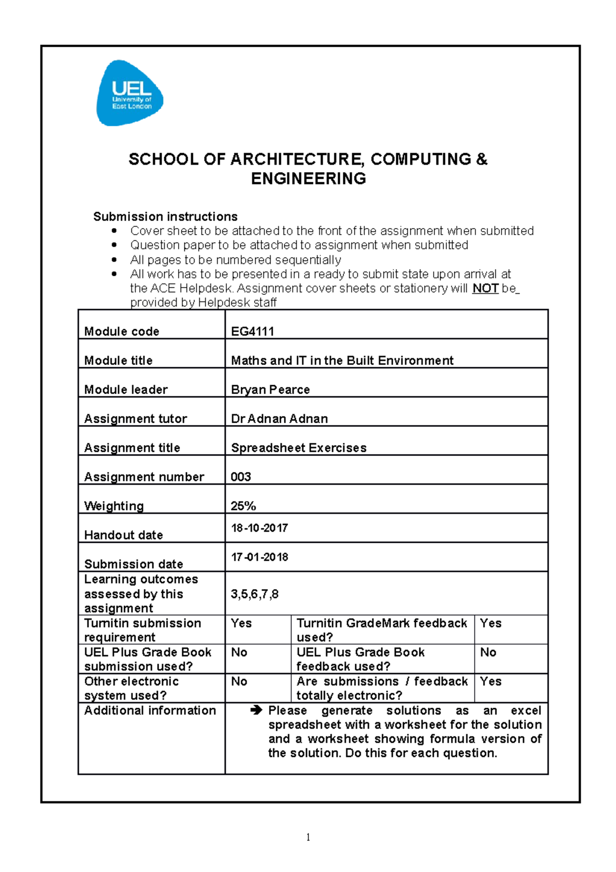 EG4111 17-18 CWK - coursework for practical - SCHOOL OF ARCHITECTURE ...