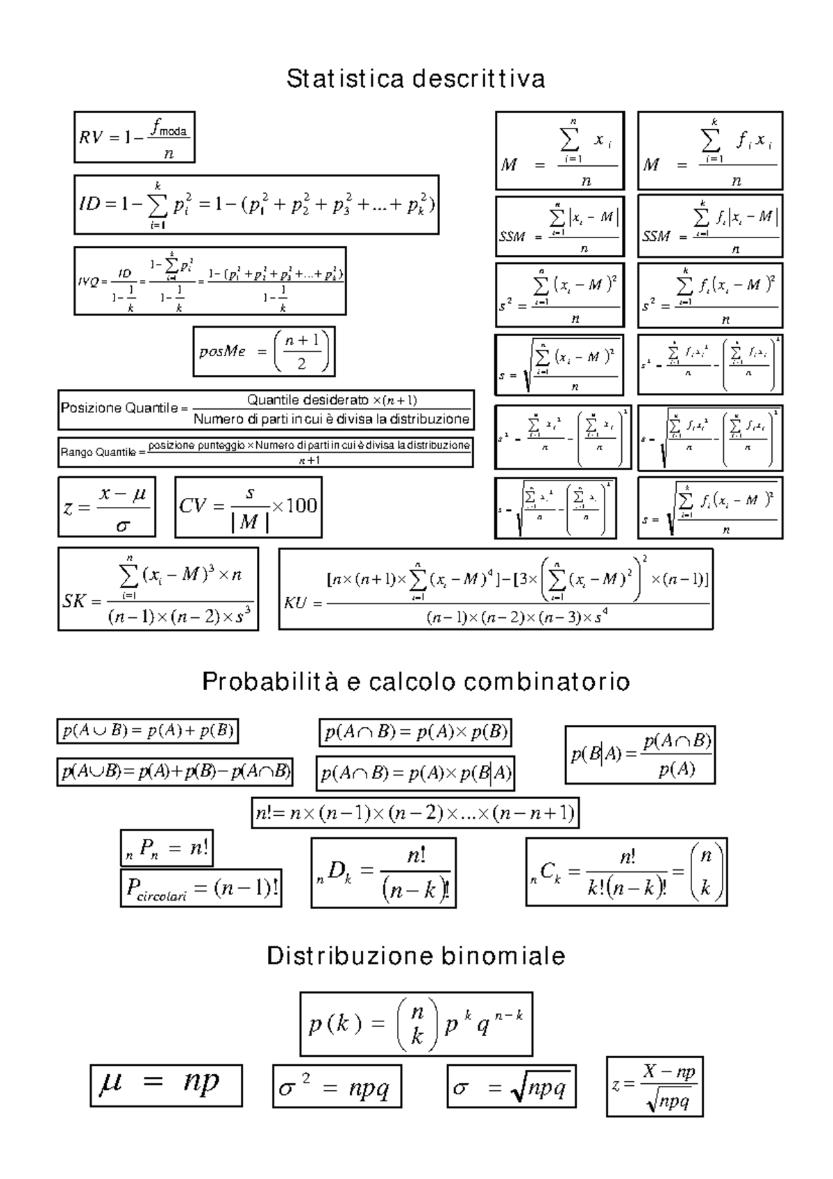 Formulario statistica - ⎟ ⎠ ⎞ ⎜ ⎝ ⎛ + = 2 n 1 posMe Statistica ...