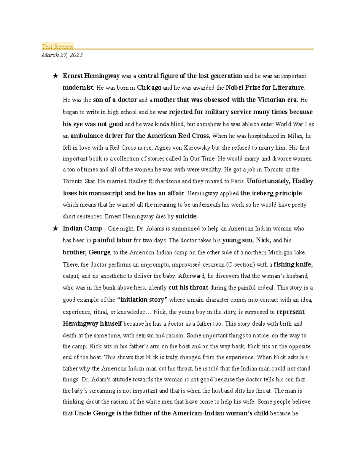 American Lit Test 2 Review - Test Review March 27, 2023 ★ Ernest ...