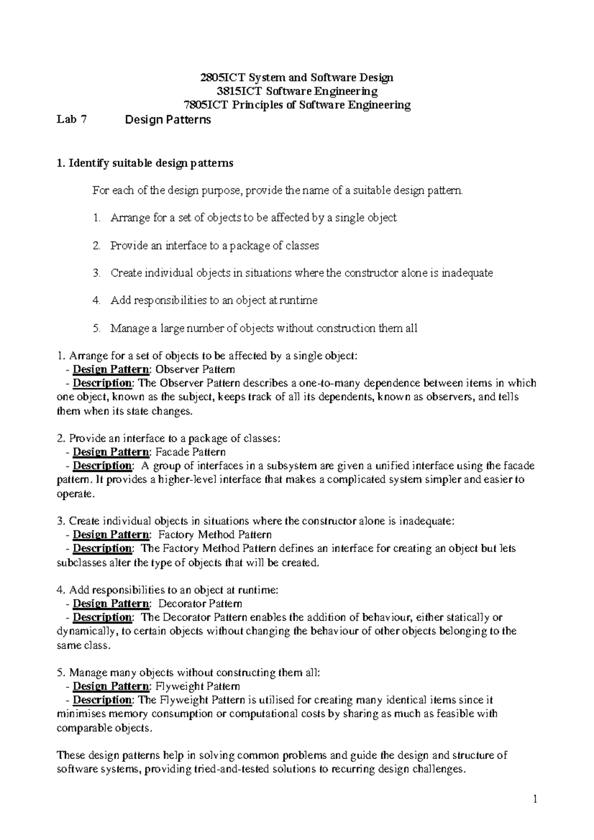 Lab 7 design patterns - This is week 7 lab practical for this course ...