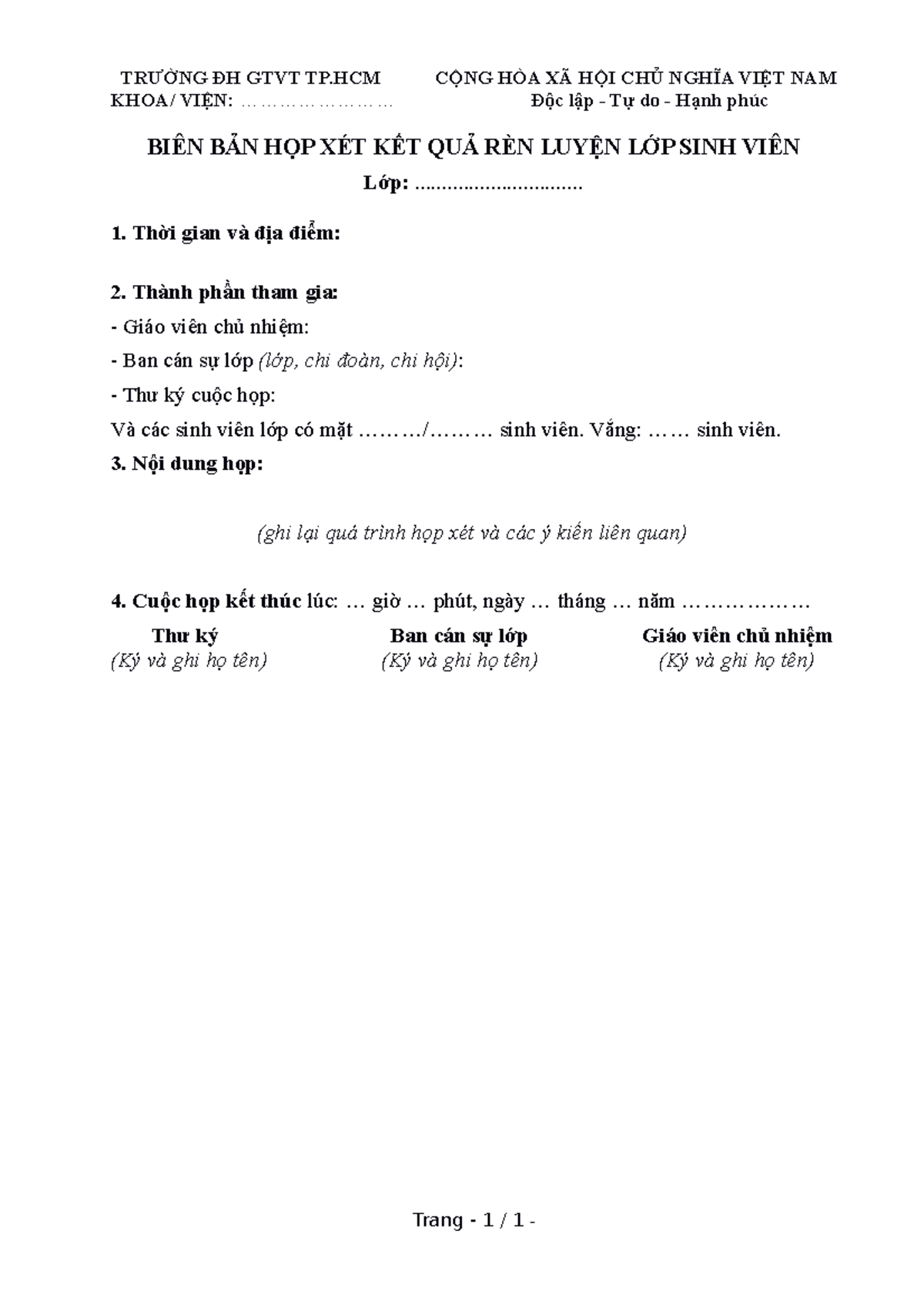 Thong bao 477 danh gia ket qua ren luyen hoc ky 2 nam hoc 2022 2023 Bien ban - TRƯỜNG ĐH GTVT TP ...