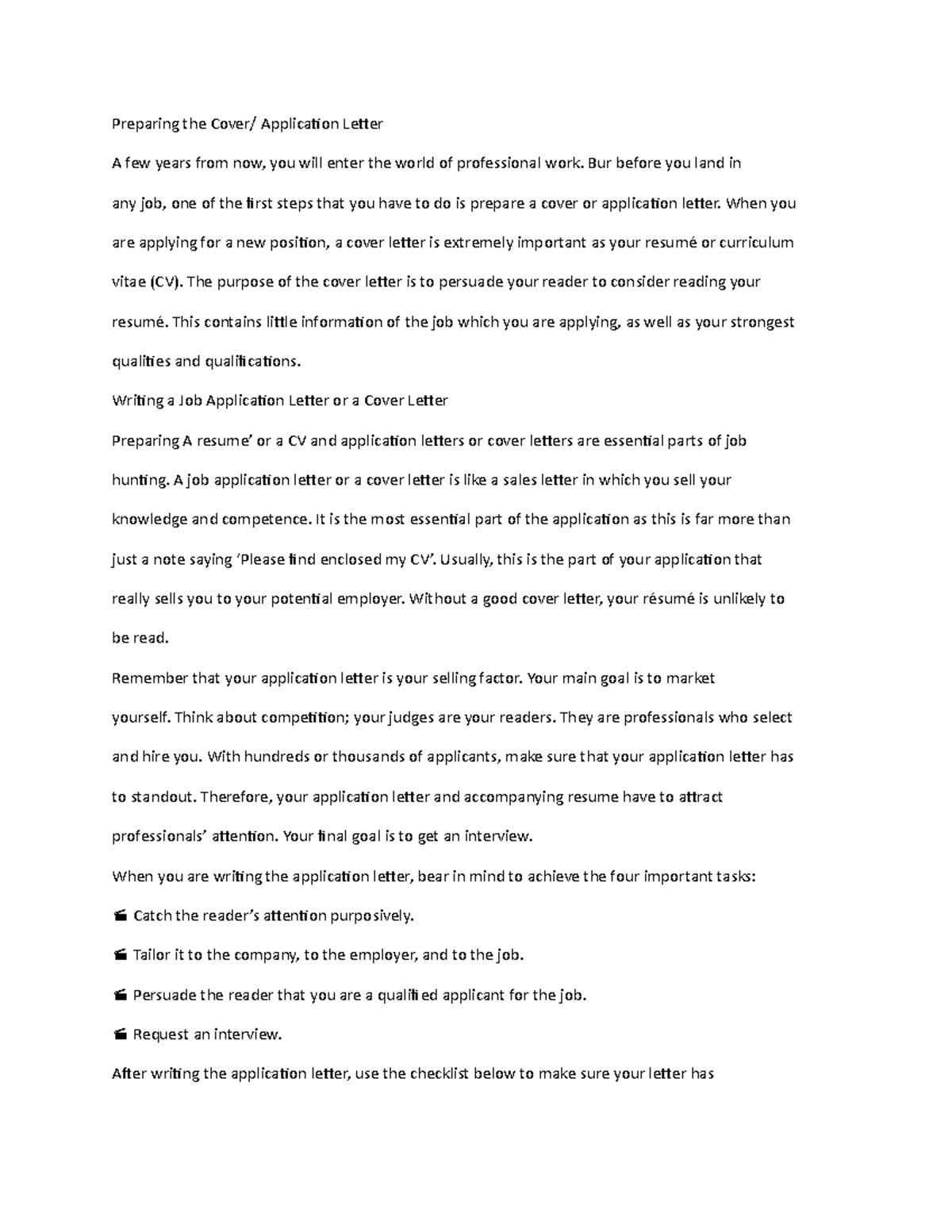 Purposive 7 - Preparing the Cover/ Application Letter A few years from ...