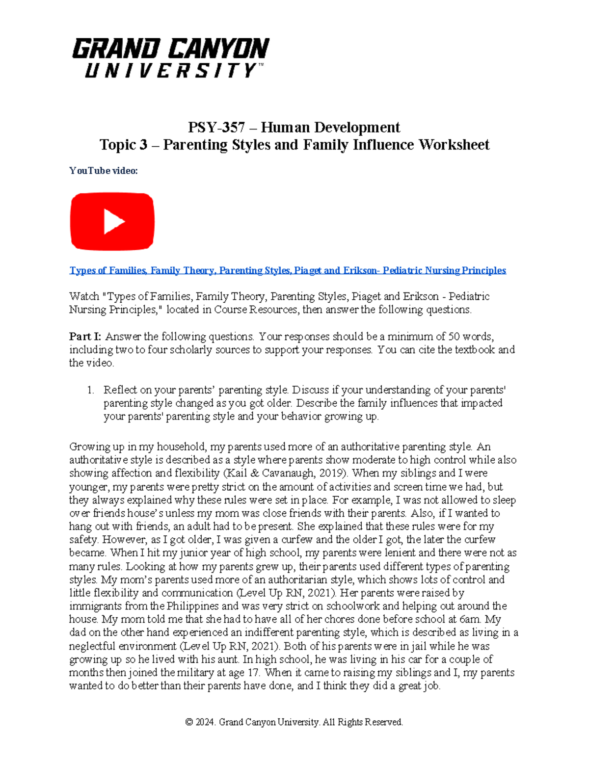 Parenting styles worksheet - PSY-357 – Human Development Topic 3 ...