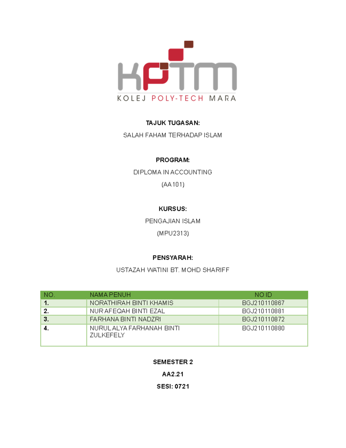 Assignment mpu - goodluck - TAJUK TUGASAN: SALAH FAHAM TERHADAP ISLAM ...