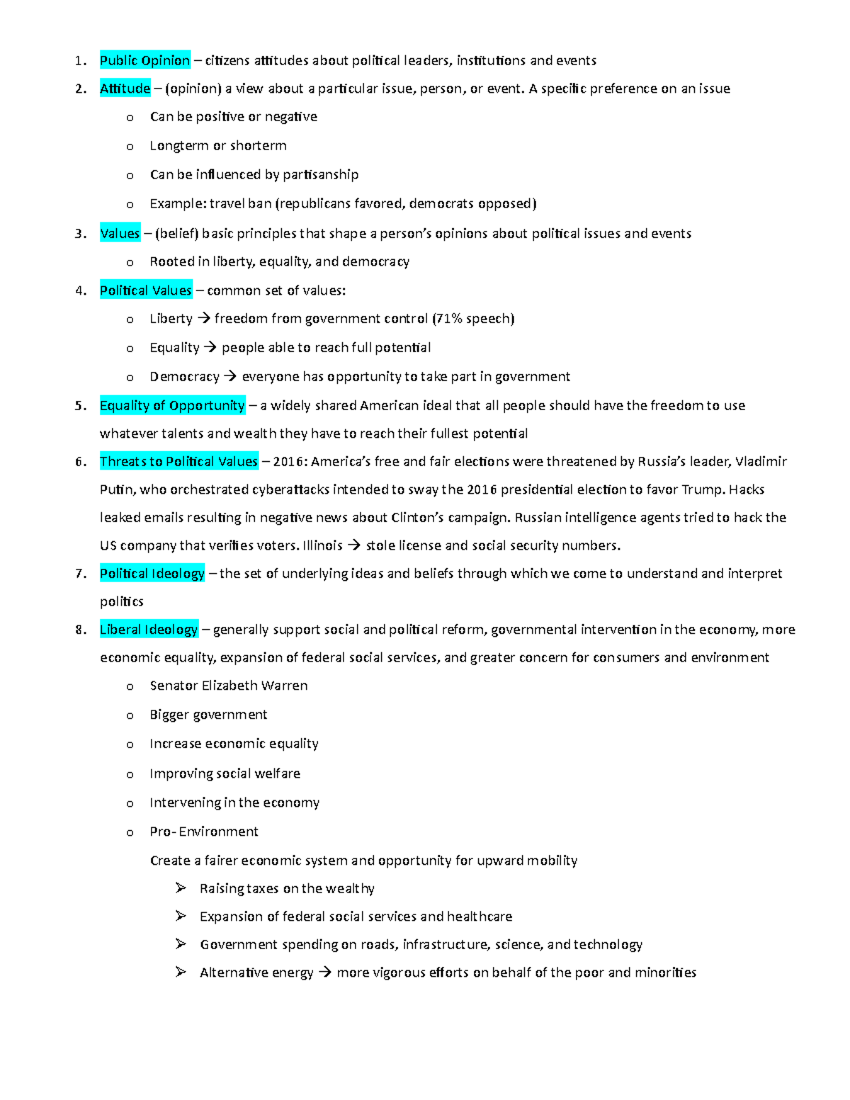 Gov Exam 4 - Lecture notes Exam 4 - Public Opinion – citizens attitudes ...