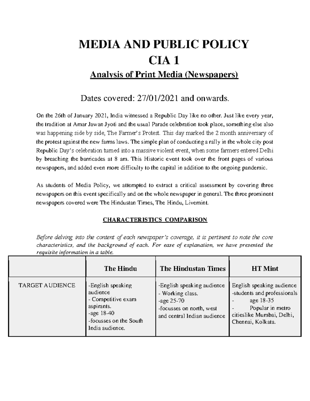 Newspaper Observation - Masters in Public Policy - Xavier's - Studocu