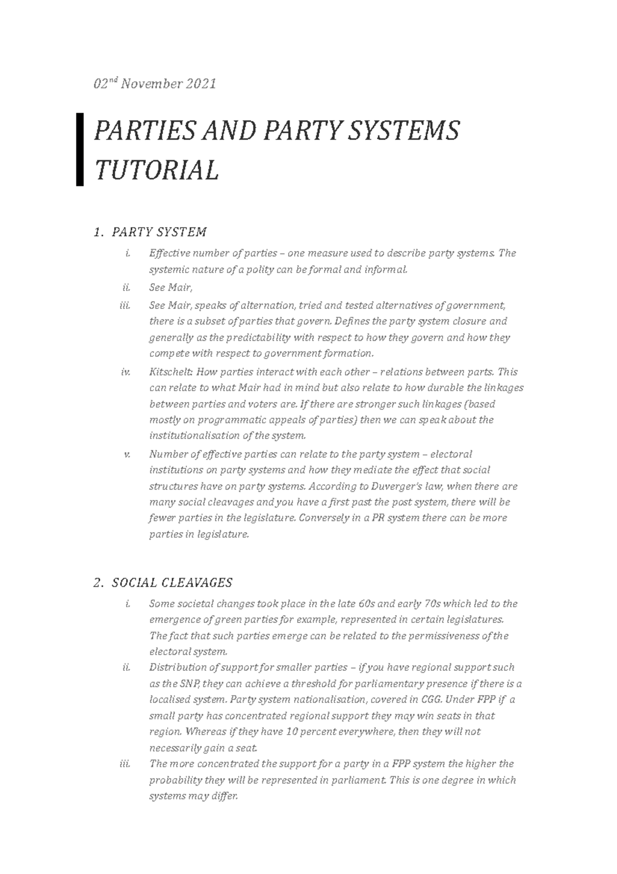 Parties and Party Systems Tutorial - 02 nd November 2021 PARTIES AND ...