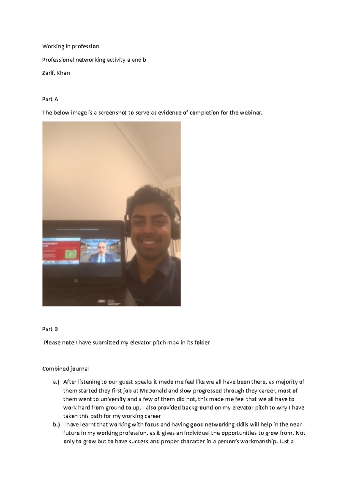 Combined journal - ways of having profession in the workplace - Working ...