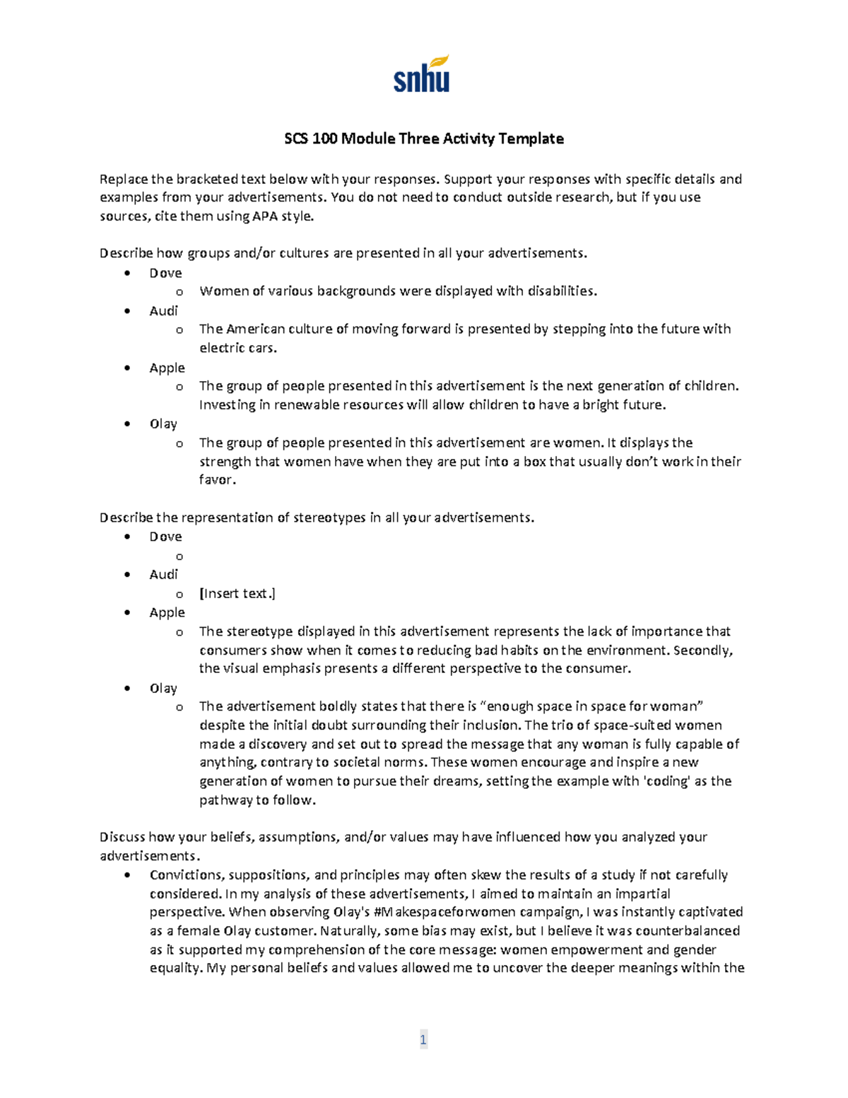 SCS 100 Module Three Activity Template - 1 SCS 100 Module Three ...
