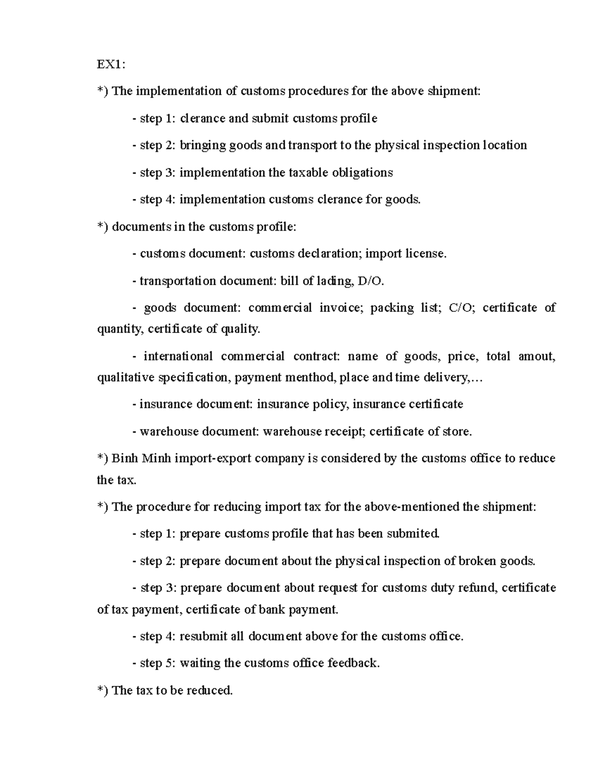Bài tập mẫu 4đ thi - bài tập môn kiểm tra giám sát hải quan - EX1 ...