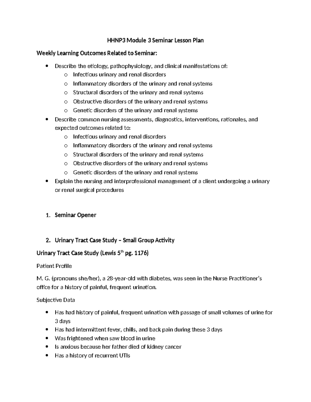 HHNP 3 - Week 3 - Seminar Student - HHNP3 Module 3 Seminar Lesson Plan ...
