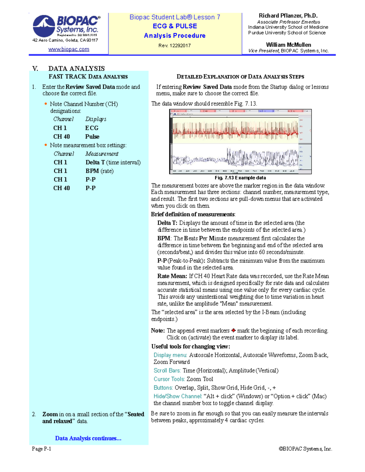 L07 Analysis Procedure Edit - Biopac Student Lab® Lesson 7 ECG & PULSE ...