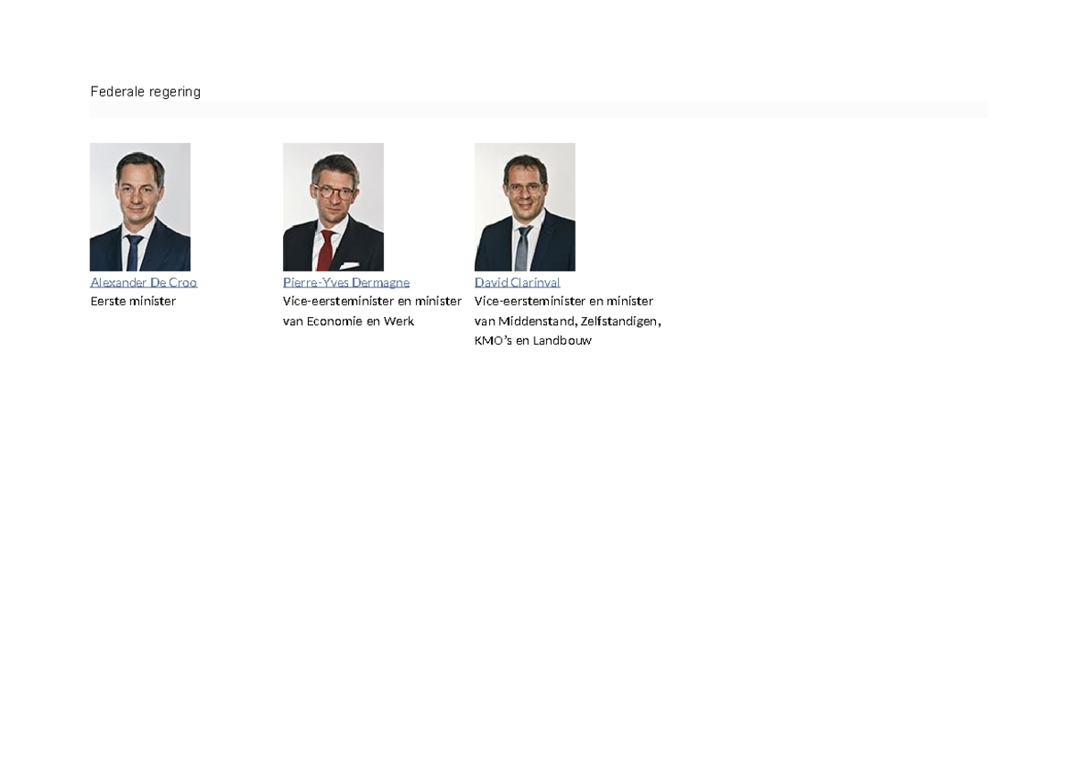 Federale regering - Federale regering Alexander De Croo Eerste minister ...