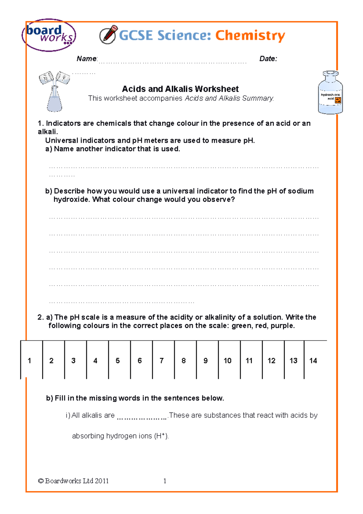 Acids and Alkalis Worksheet-1452166521 - - Studocu