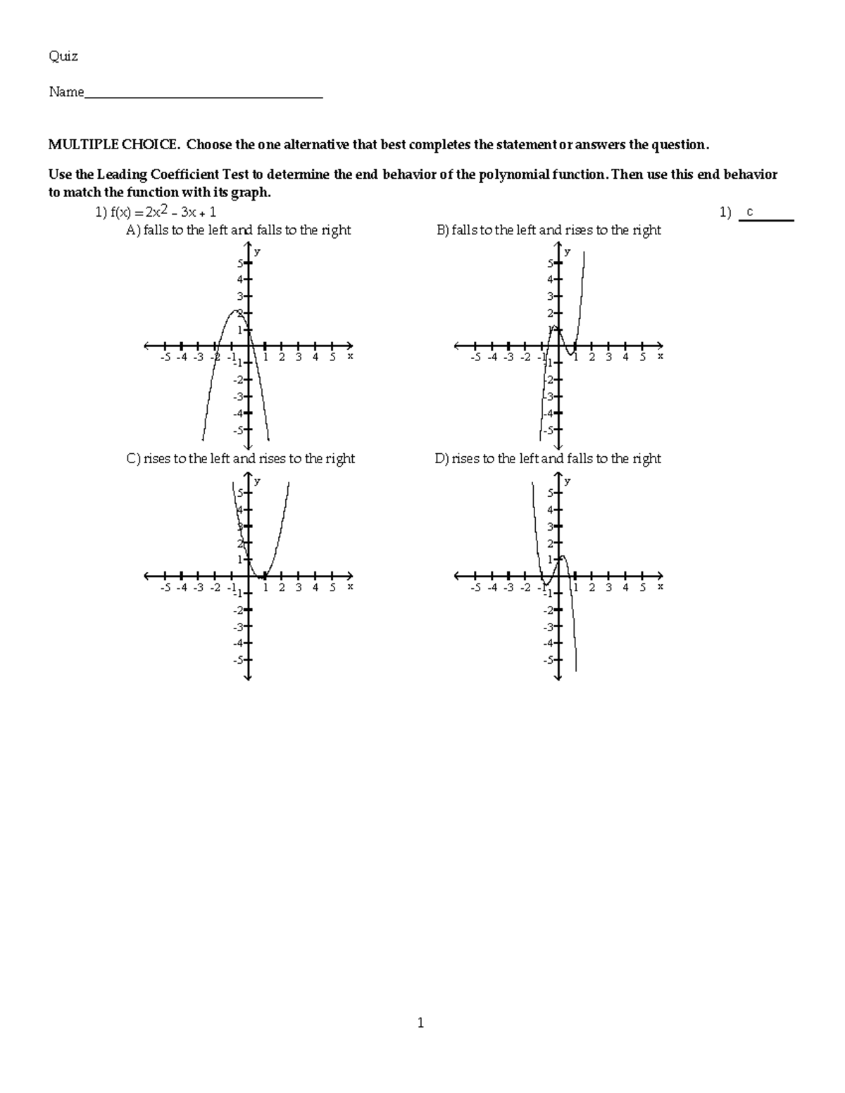 Kami Export - Precalculus Quiz Poly & Rational Functions - Quiz - Studocu