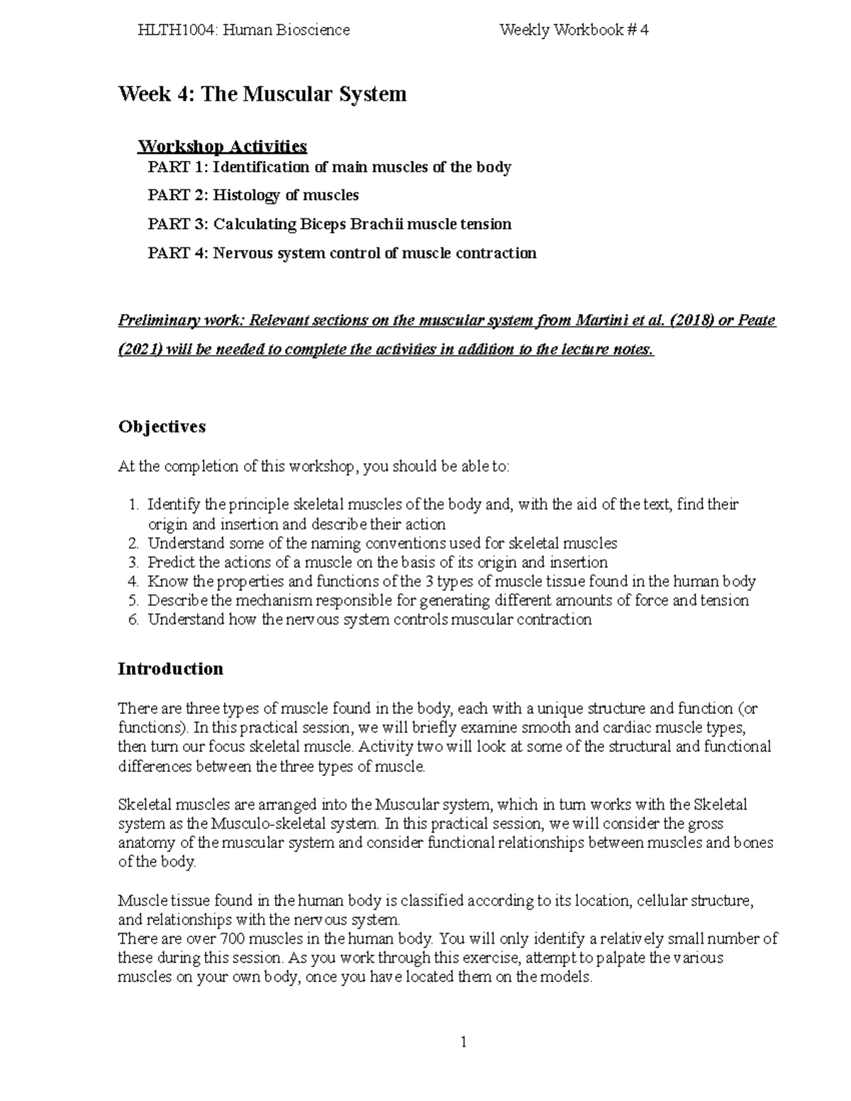 Weekly Workbook 4 Muscular system - Week 4: The Muscular System ...