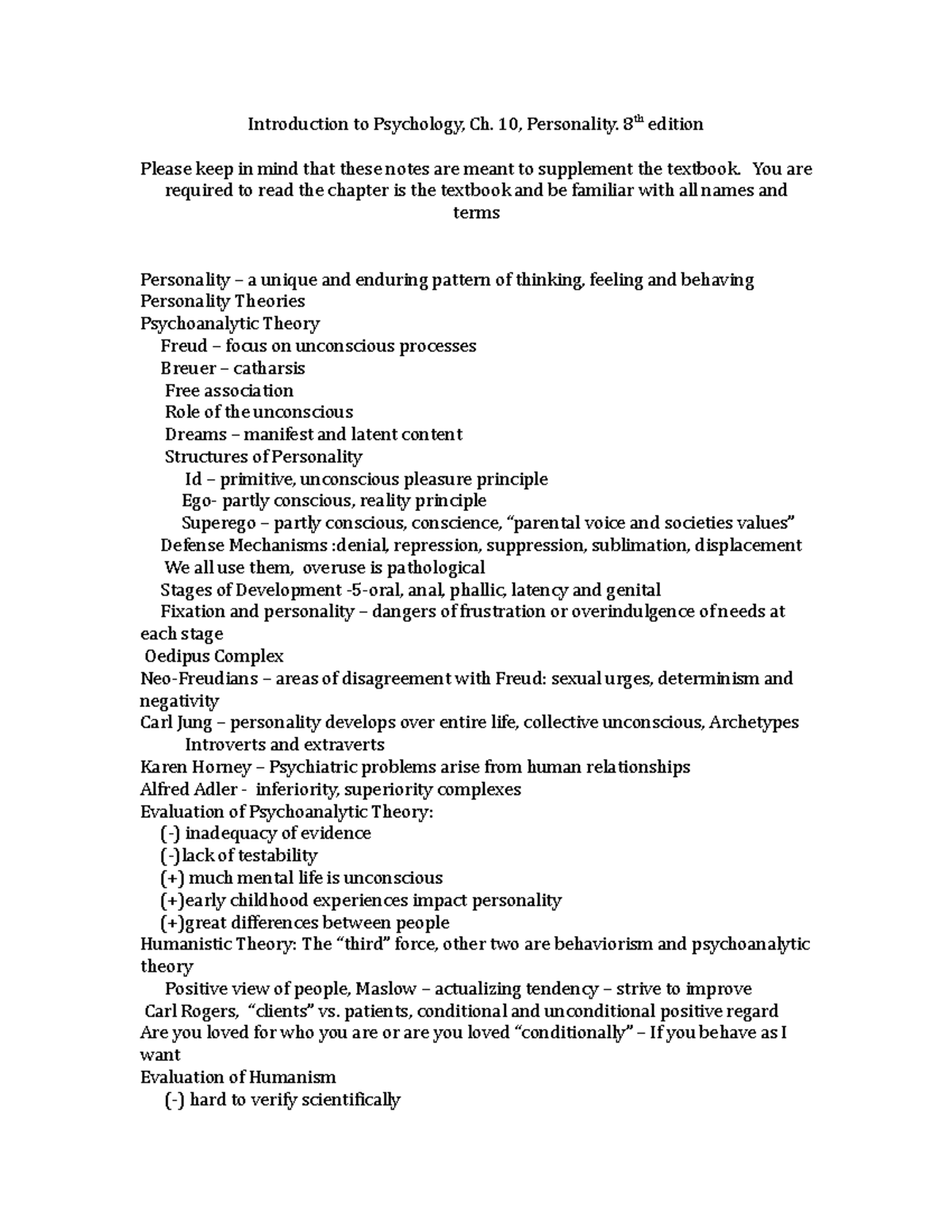 Introduction to Psychology, ch 10, 8th edition - Introduction to ...