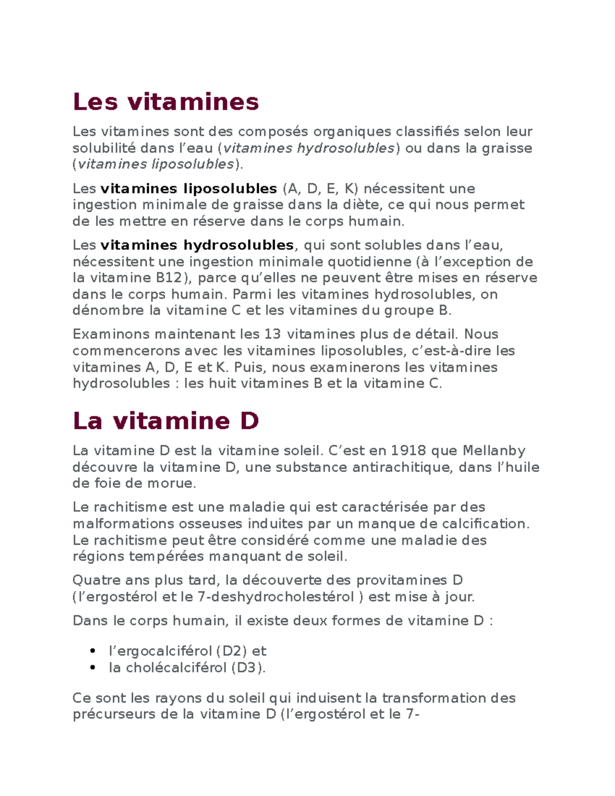 Nutrition note module 5 -10 - Les vitamines Les vitamines sont des ...