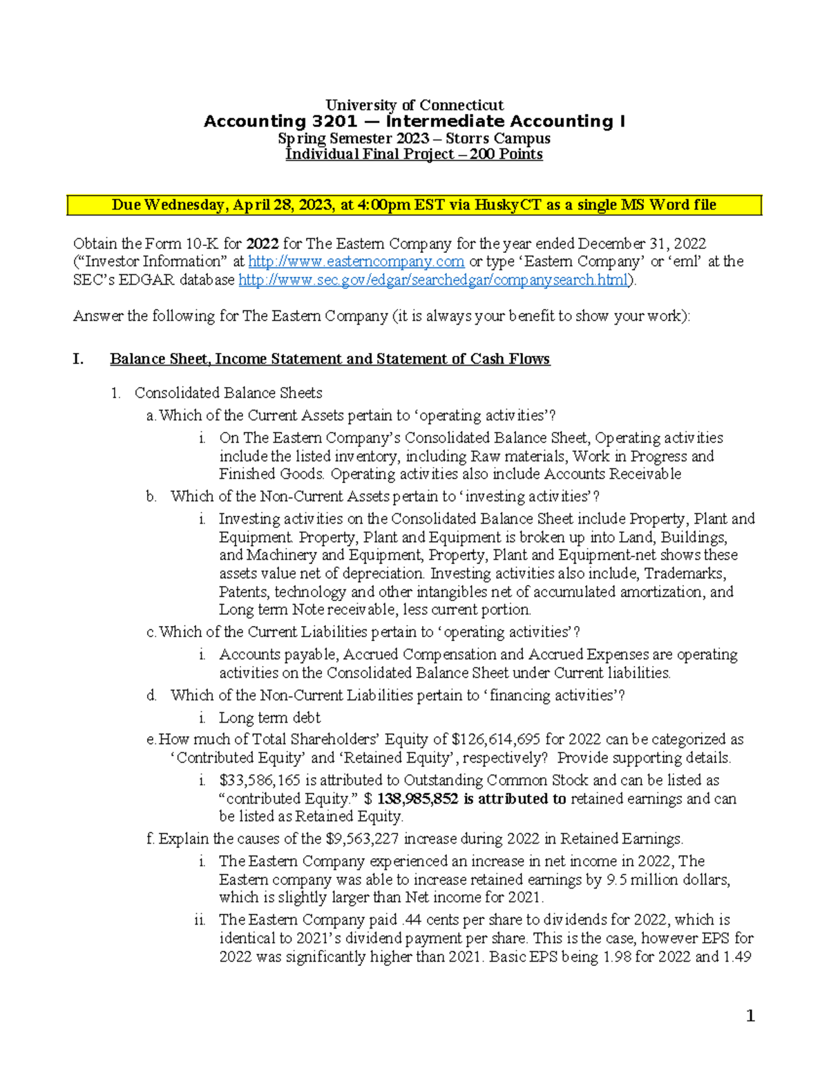 ACCT-Final project - University of Connecticut Accounting 3201 ...