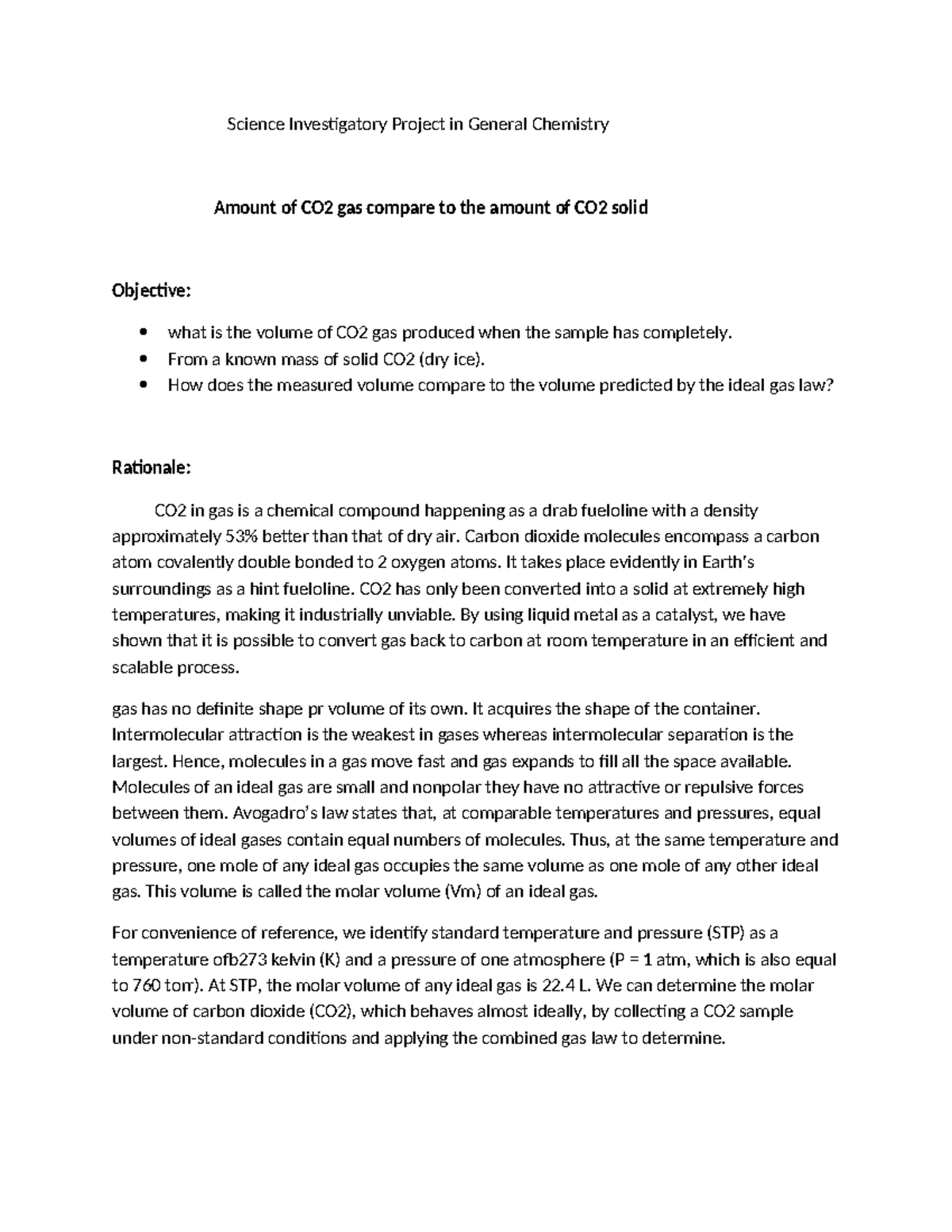 SIP - Science Investigatory Project in General Chemistry Amount of CO2 ...