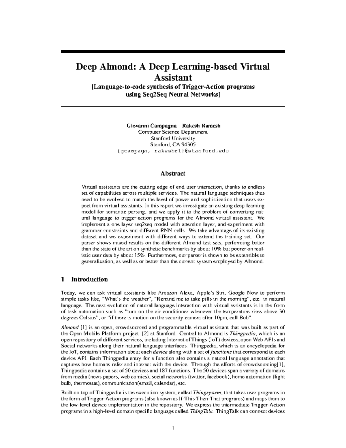 PVA - Virtual Assistant project - Deep Almond: A Deep Learning-based Virtual Assistant - Studocu