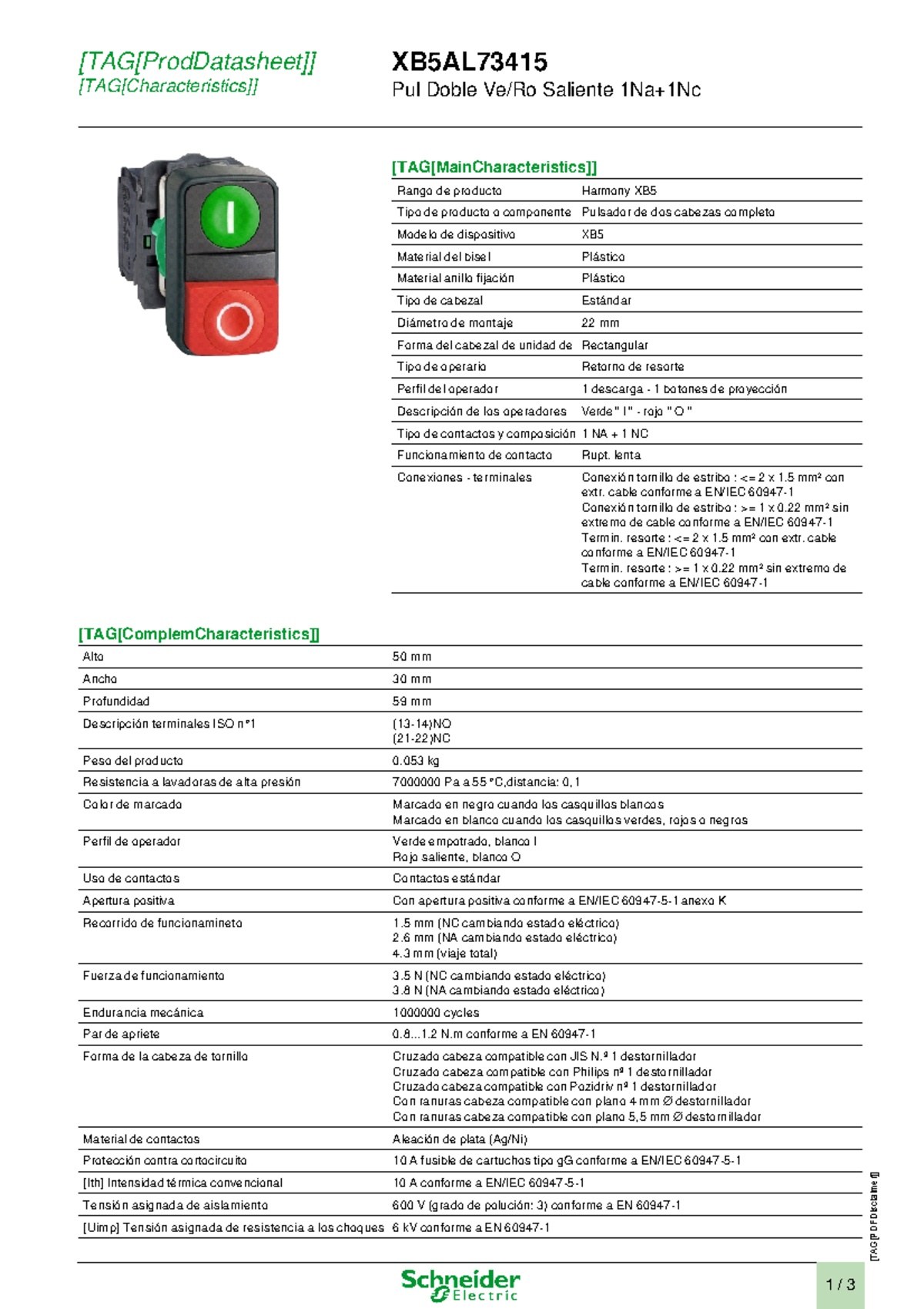 XB5AL73415 - ALO - [TAG[ProdDatasheet]] [TAG[Characteristics]] XB5AL ...