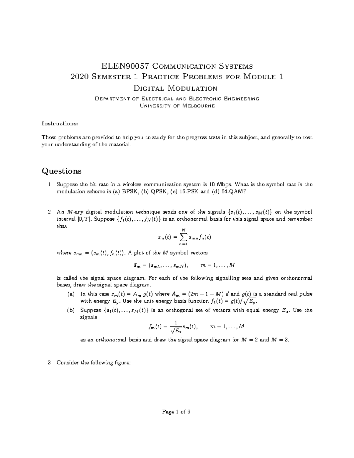 Module 1 Problems - problem set - ELEN90057 Communication Systems 2020 ...