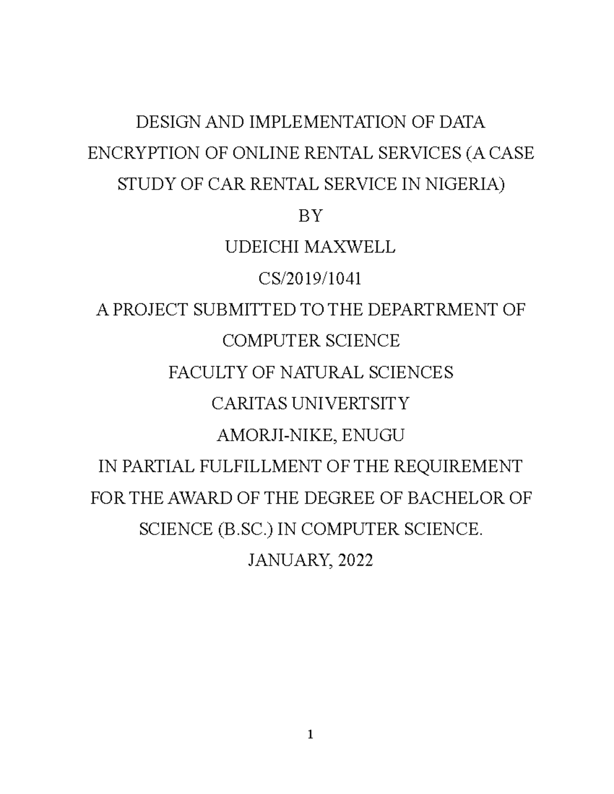 Design AND Implementation OF A CAR Rental System - DESIGN AND IMPLEMENTATION OF DATA ENCRYPTION ...