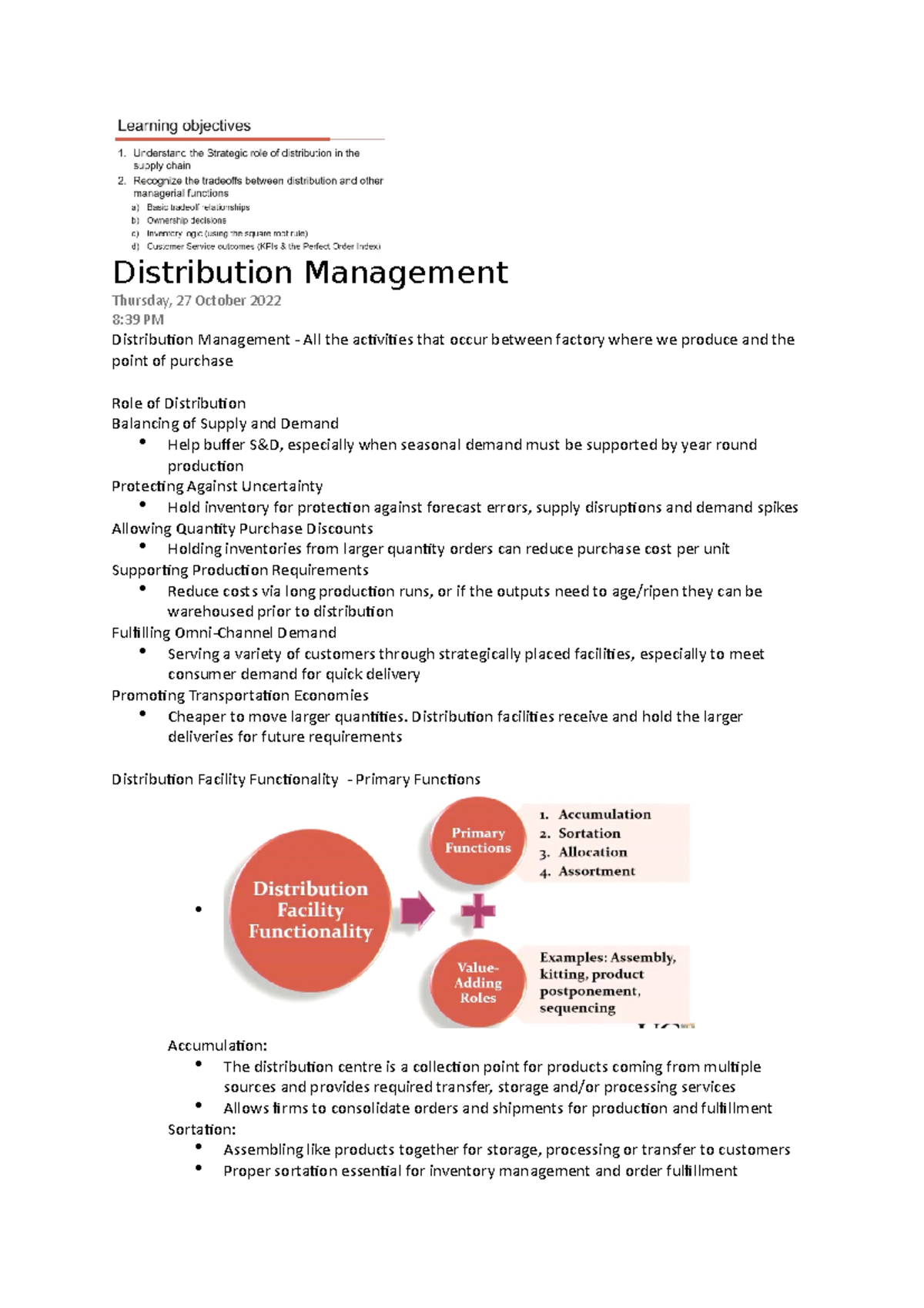 Distribution Management Notes - Distribution Management Thursday, 27 ...