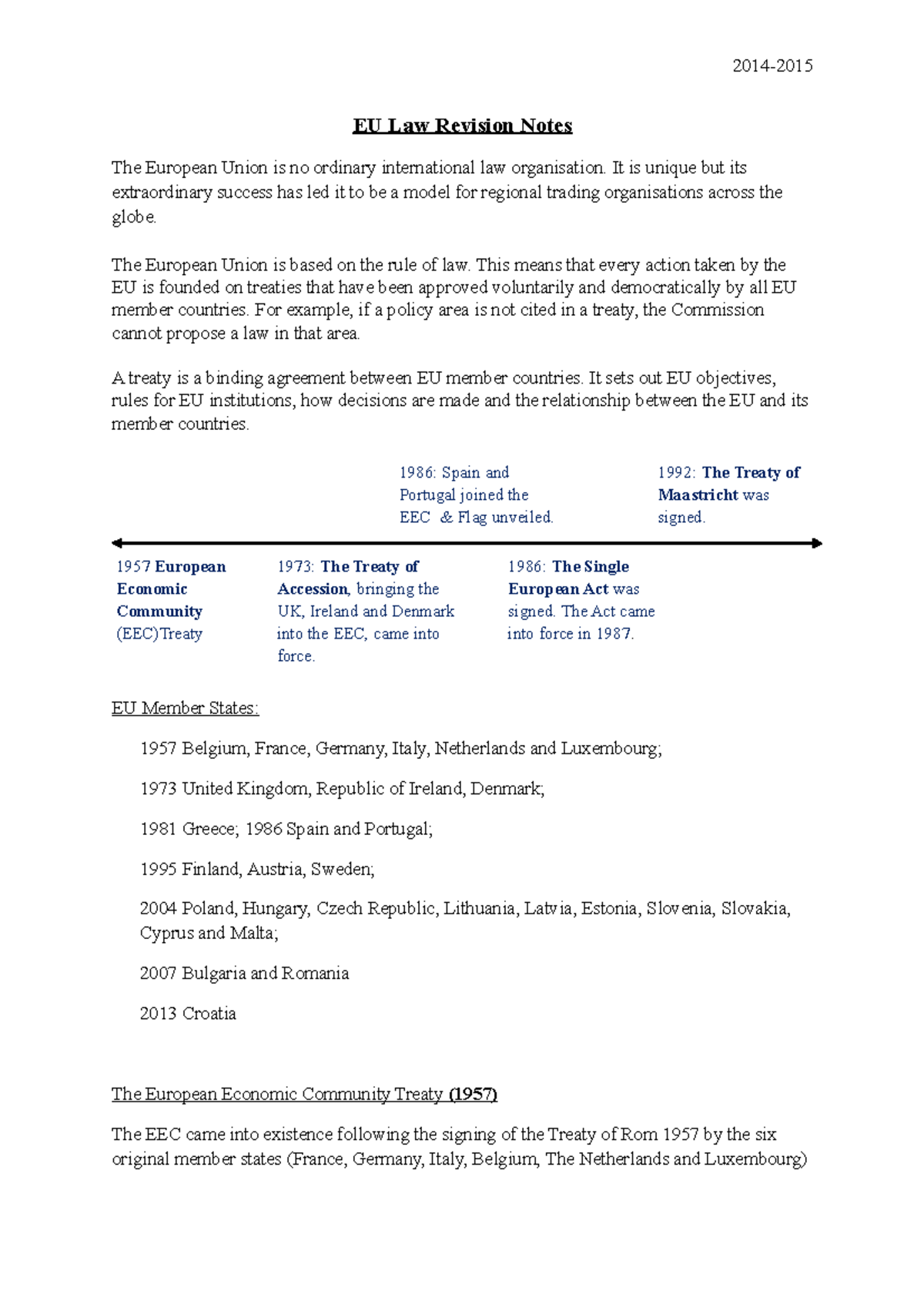 European Union Law I Revision Notes EU Law Revision Notes The european-union-law-i-revision-notes-eu-law-revision-notes-the
