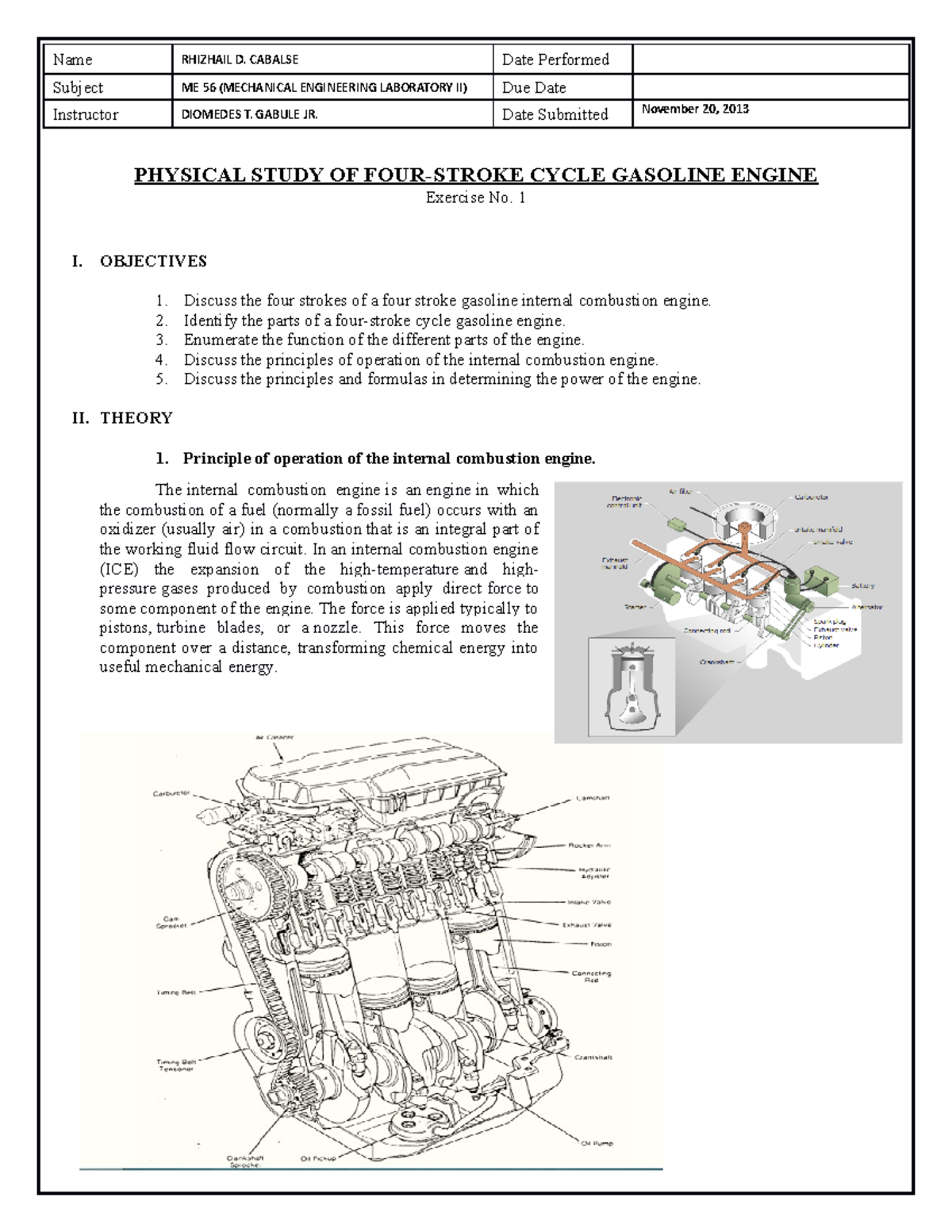 Me56 - Me56 - Name RHIZHAIL D. CABALSE Date Performed Subject ME 56 ...