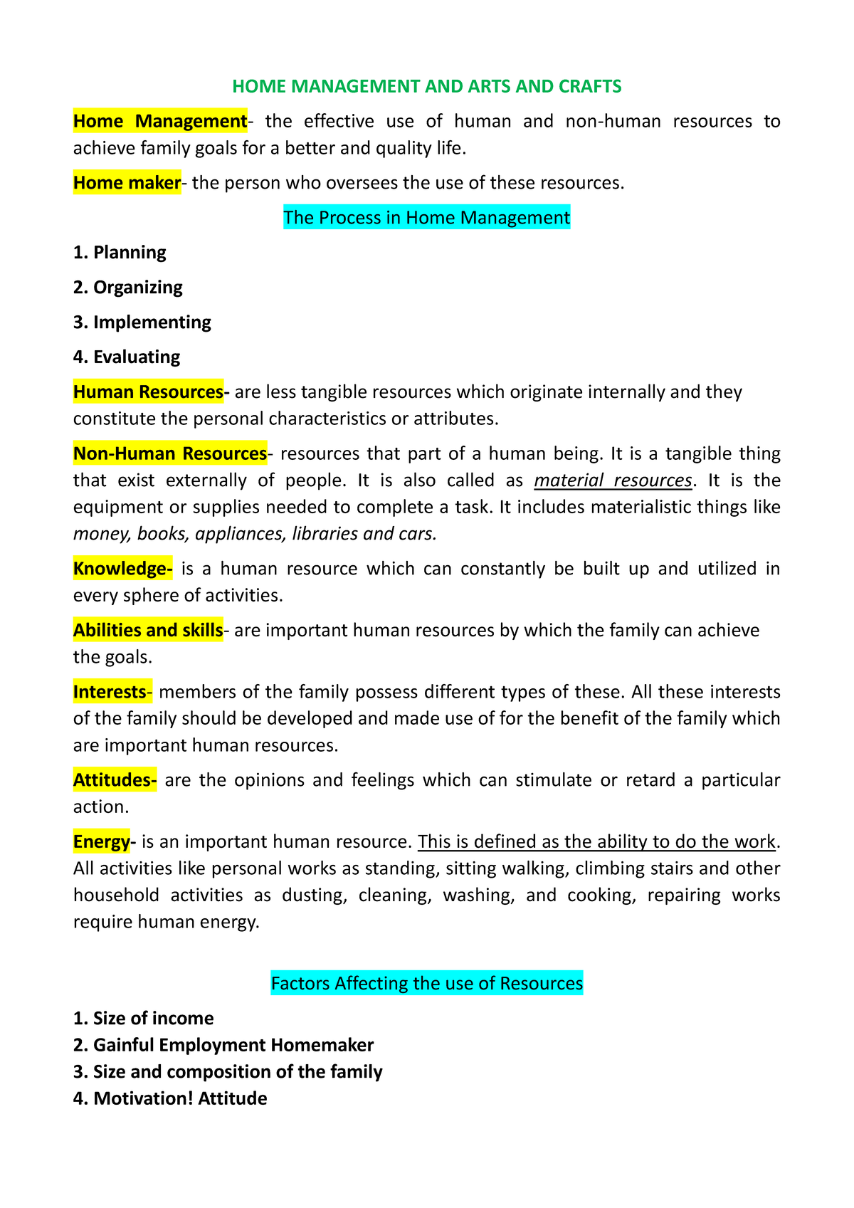 HOME Management AND ARTS AND Crafts - HOME MANAGEMENT AND ARTS AND ...