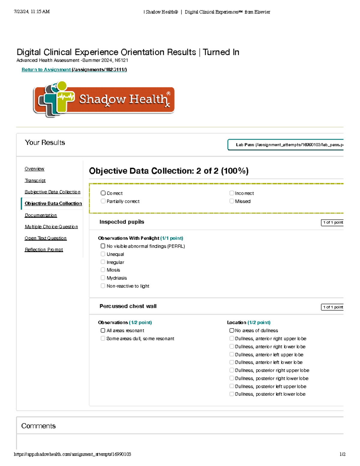 Digital Clinical Experiences - shadowhealth/assignment_attempts ...